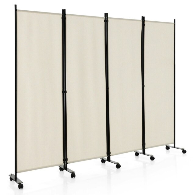 COSTWAY 4 Panel Room Divider on Wheels Privacy Screens White White by ...