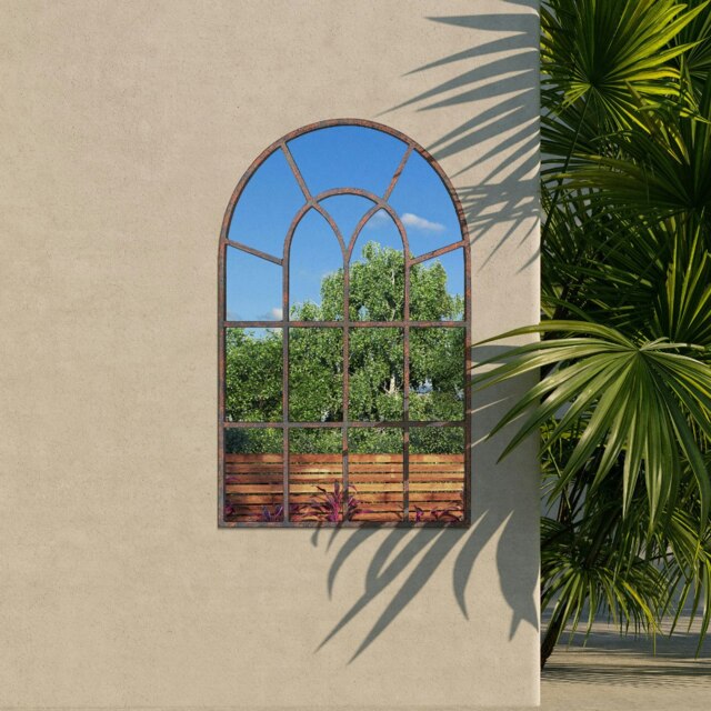 Kirkby Metal Arch shaped Decorative Window Effect Garden Mirror 90cm X ...