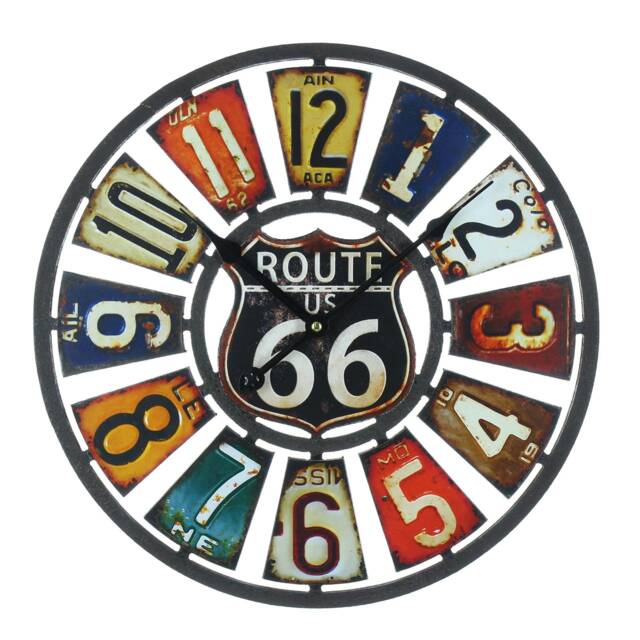 Hometime Wall Clock Route 66 USA Plates Arabic 40cm Multi by Tesco ...