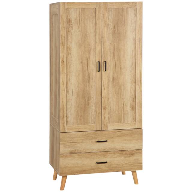 HOMCOM 2 Door Wardrobe, Modern Deep Wardrobe with 2 Drawers and Hanging ...