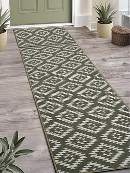 The Very Collection Aztec Sage Green Diamond Runner & Doormat Set by ...