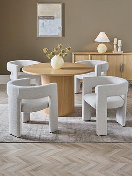 The Very Collection Carina Oak 120Cm Round Dining Table & 4 Nell Boucle ...