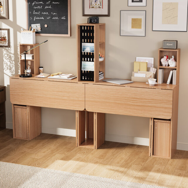 Two Person Desk With 2 Stools With Pegboard & Storage Shelves For Home ...