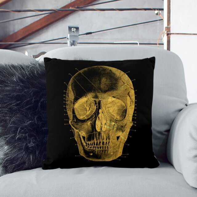 Black Twilight Skull in Gold Scatter Cushion by Wayfair | ufurnish.com
