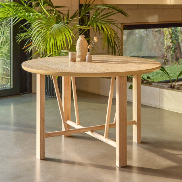 Round Wooden Dining Table - Whitewash Oak by Wayfair | ufurnish.com