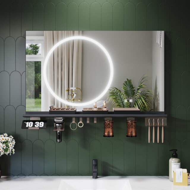 50cm-120cm LED Square Bathroom Mirror with Defogging Function and Shelf ...