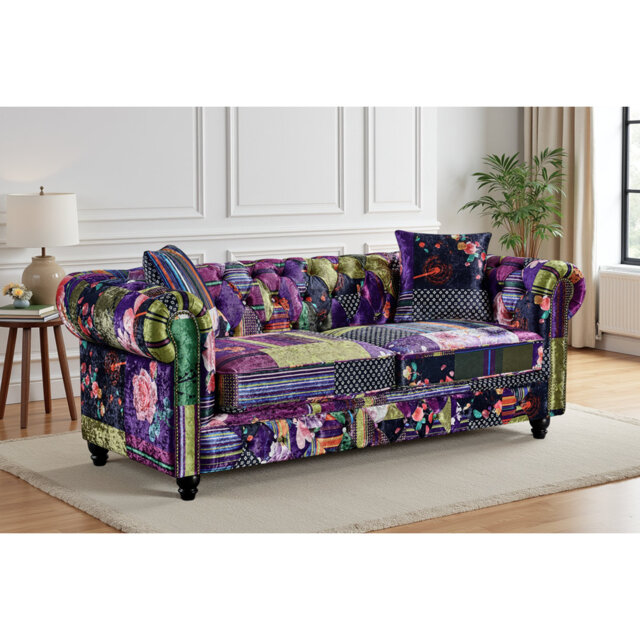 Celia Patchwork Scroll Arm Chesterfield Sofa by Wayfair | ufurnish.com