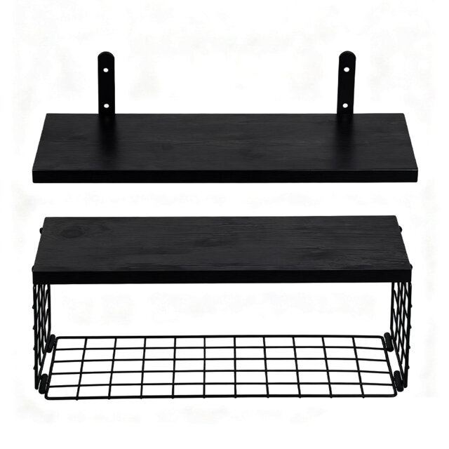 3-Tier Wall-mounted Floating Shelves with Wire Storage Basket by ...