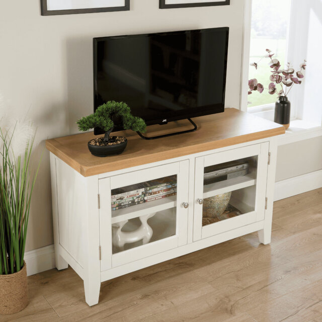 Conte Fully Assembled 2 Door Solid Wood and Oak Veneer Compact TV ...