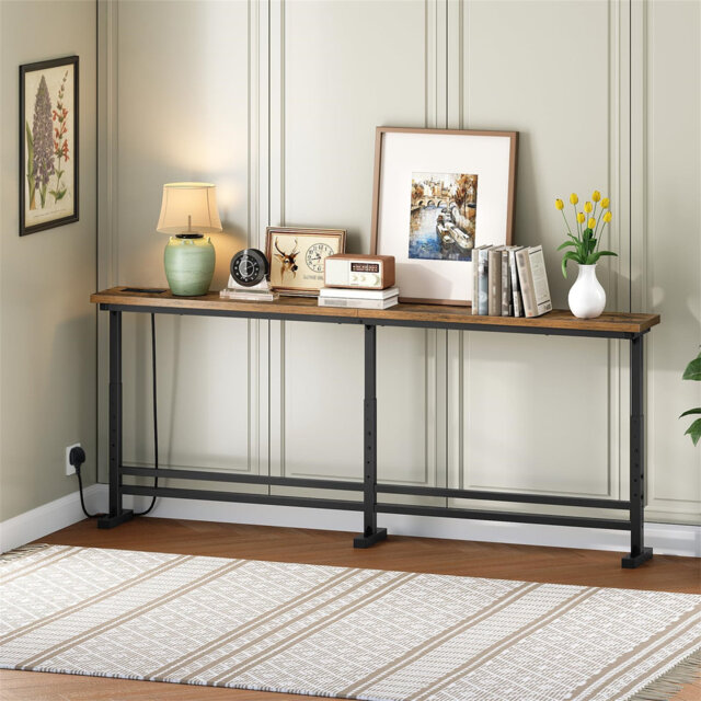 180Cm W Slim Console Table, Height-Adjustable Behind Sofa Table by ...