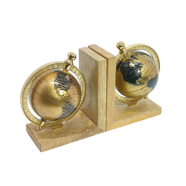 Traditional Metal Bookends Set, Antique Brass Globe Design, Hand ...