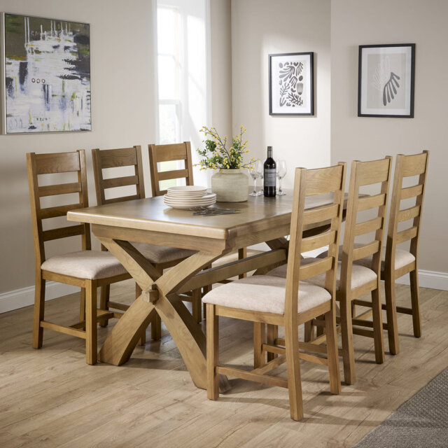 Ciro 2m Extending Dining Table & Oak Set 6 Slatted Back Chairs by ...