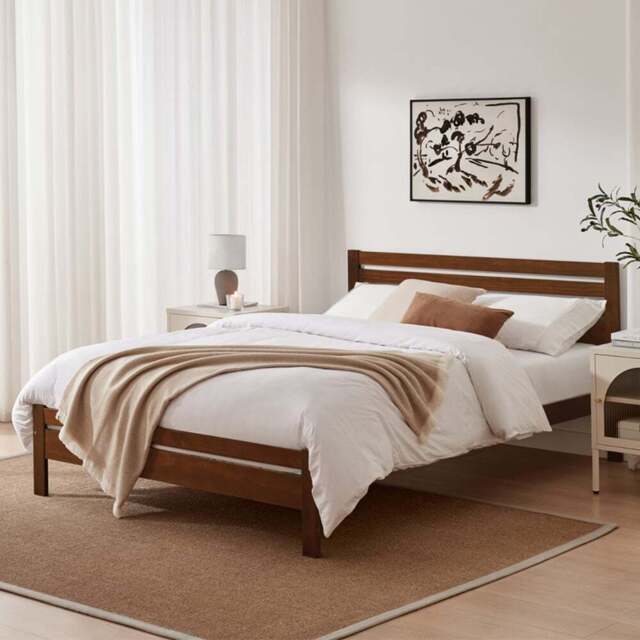 Furniturebox Cadhla King Size Walnut Stain Solid Pine Bed Frame by ...