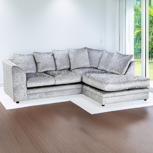 Portland Canolo Luxury 3 Seater Silver Crush Velvet Right Hand Corner ...