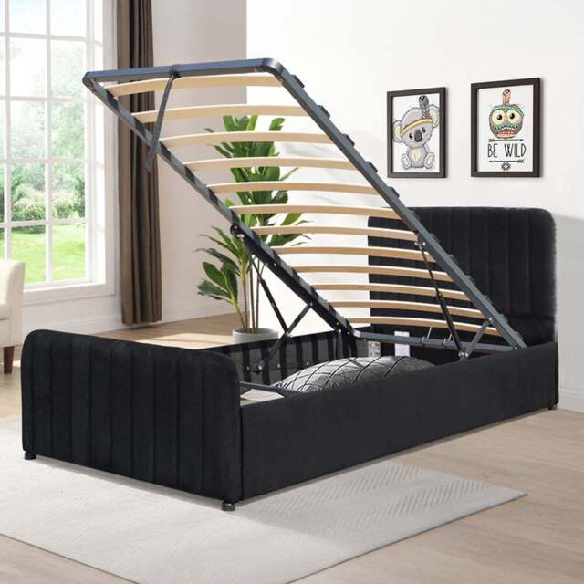 Comfy Living Single Black Brushed Velvet Gas Lift Ottoman Bedframe by ...