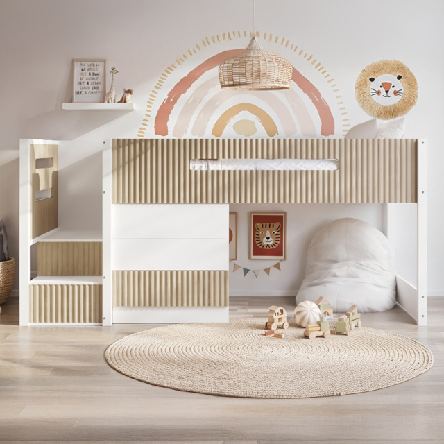Flair Luca 3 Drawer White and Oak Ribbed Bed Frame by Wilko | ufurnish.com