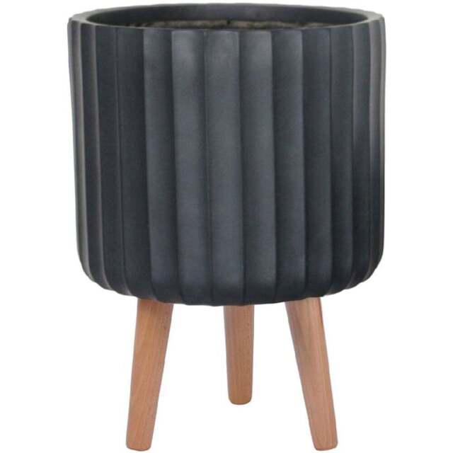 wilko Modern Ribbed Black Indoor Cylinder Plant Pot with Legs 32cm by ...