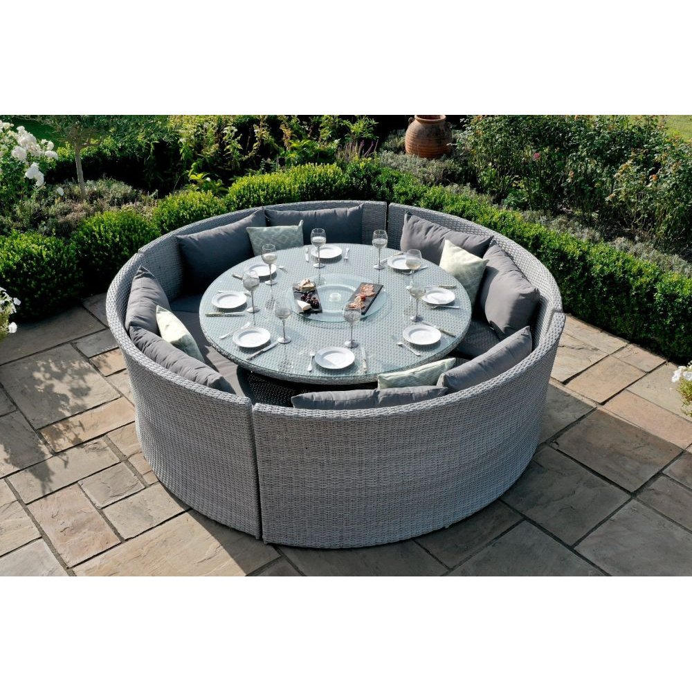 Maze Ascot Round Rattan Sofa Dining Set with Rising Table and ...