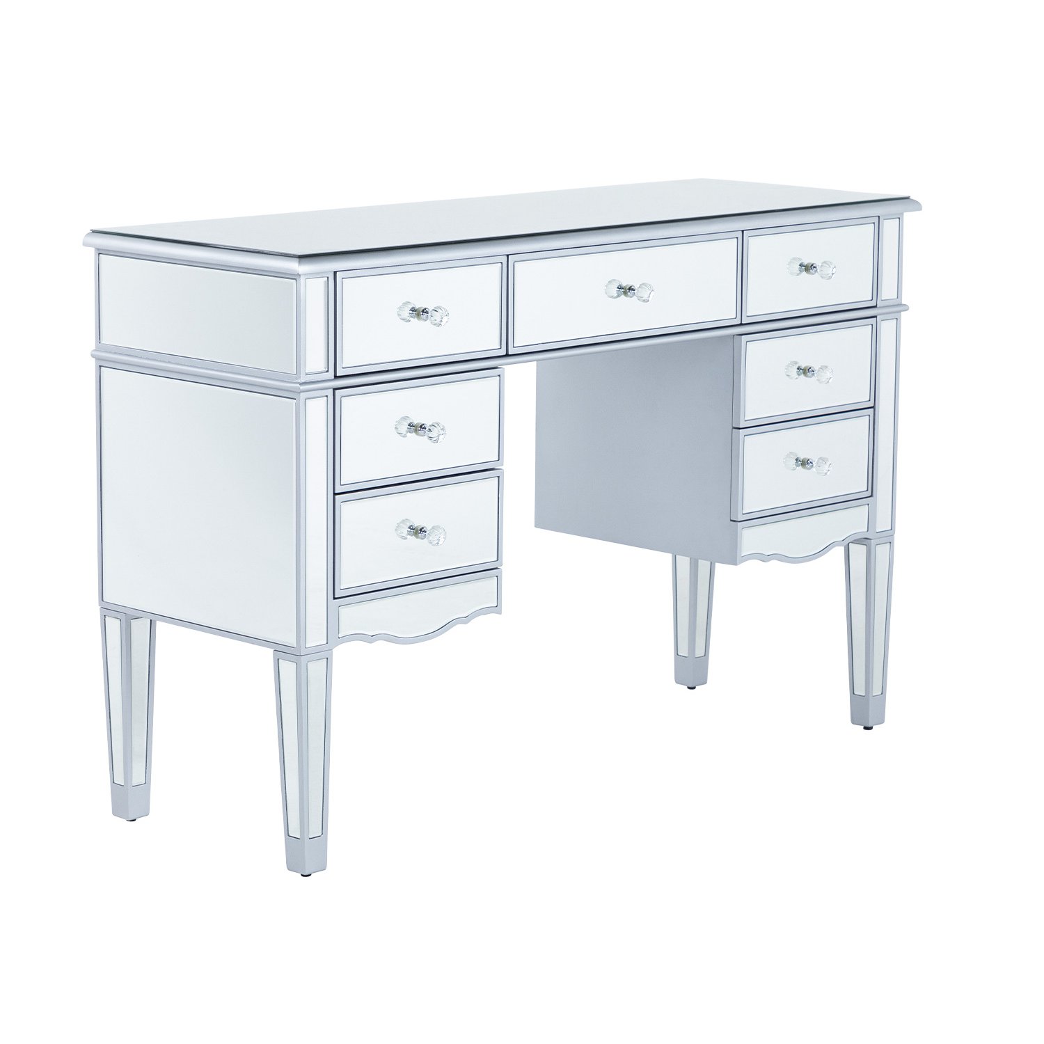 Luxury Silver Mirrored Dressing Table with 7 Drawers - Paris ...