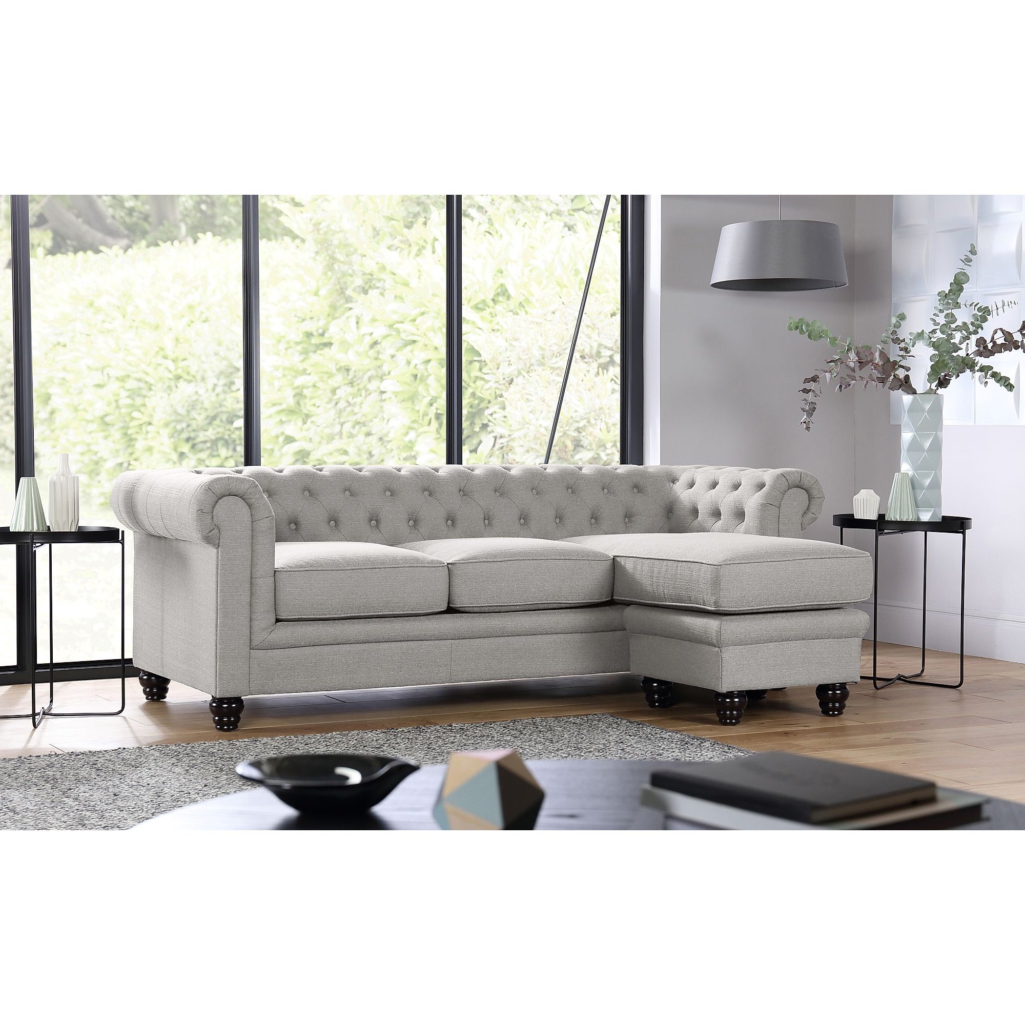 Hampton Light Grey Fabric Chesterfield Corner Sofa L Shape by Furniture ...