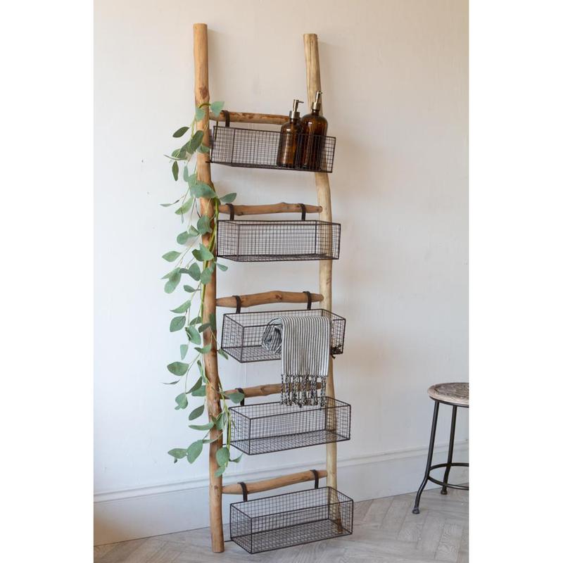 Wooden Ladder With 5 Basket Shelves by Rockett St George | ufurnish.com