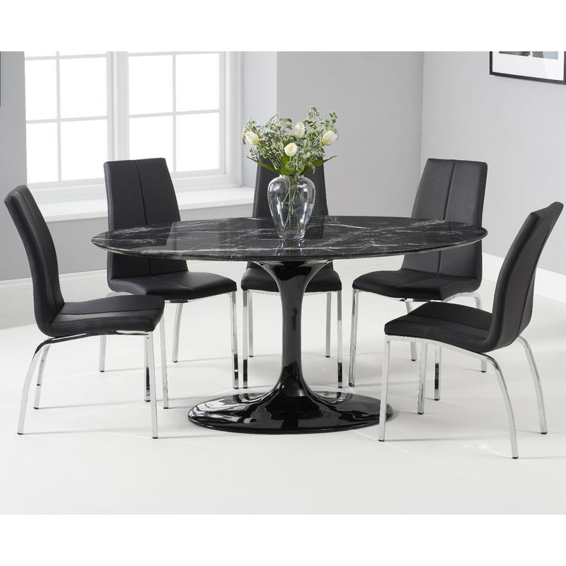 Brighton 160cm Oval Black Marble Dining Table With 4 Black Cavello ...