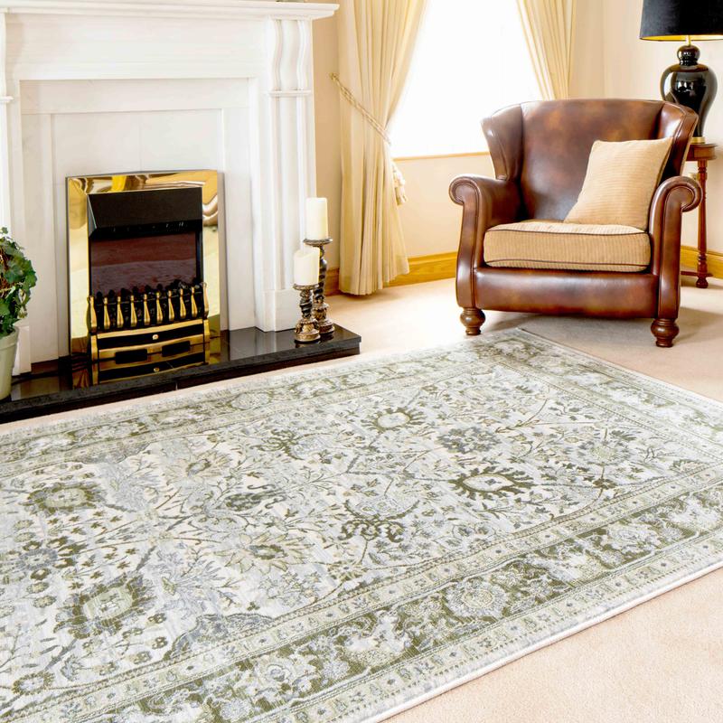 Vintage Traditional Green Floral Living Room Rug - Catalina - 60cm x ...