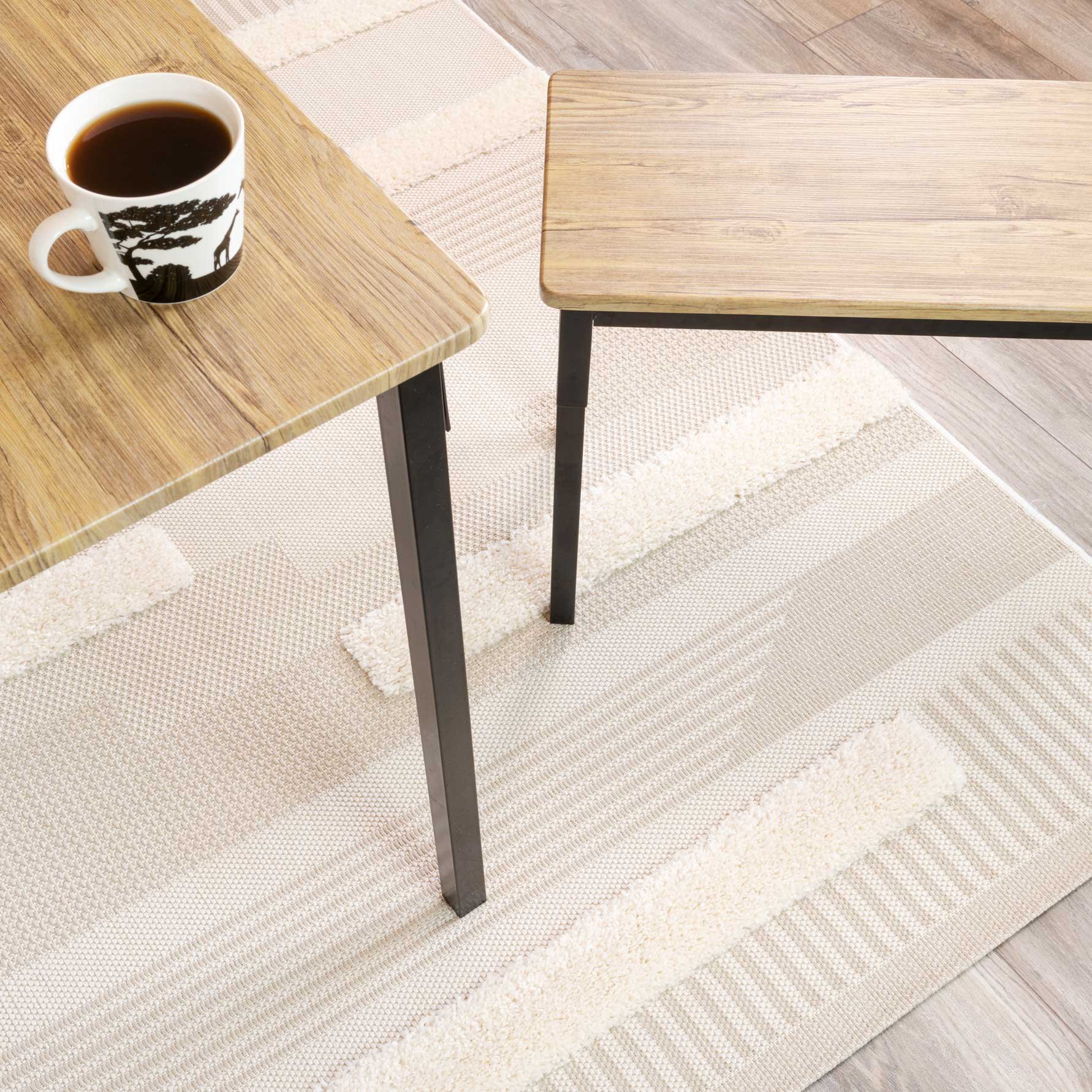 Beige Textured Striped Indoor Outdoor Rug - Moloko - 60cm x 110cm by ...