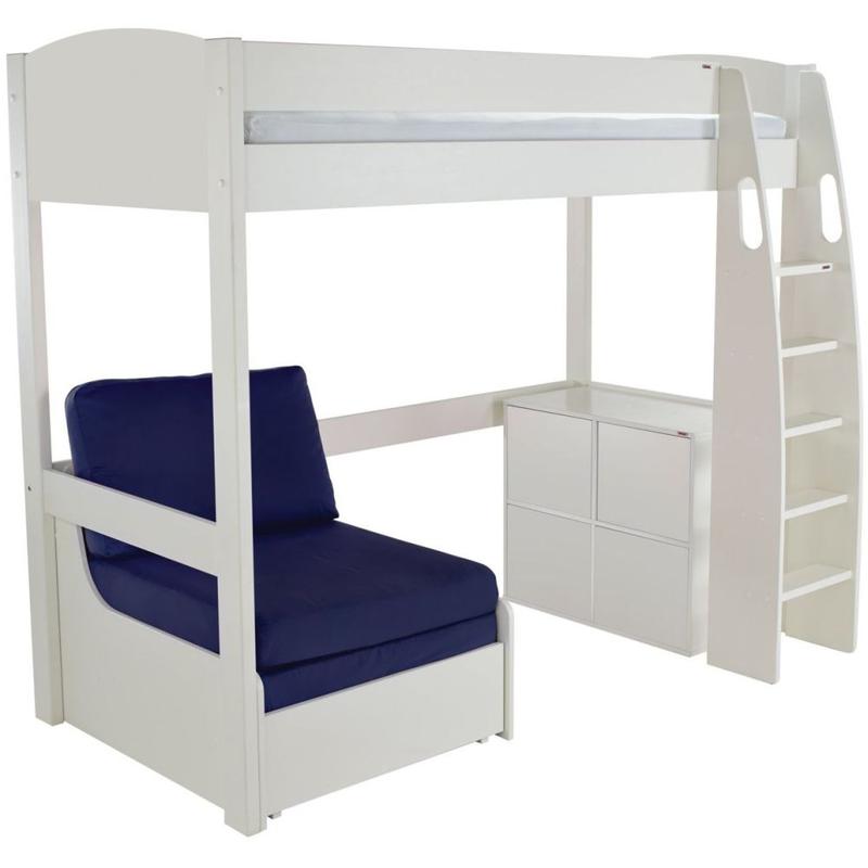 Stompa High Sleeper Bed with Chair and 1 Cube Unit - White and Blue by ...