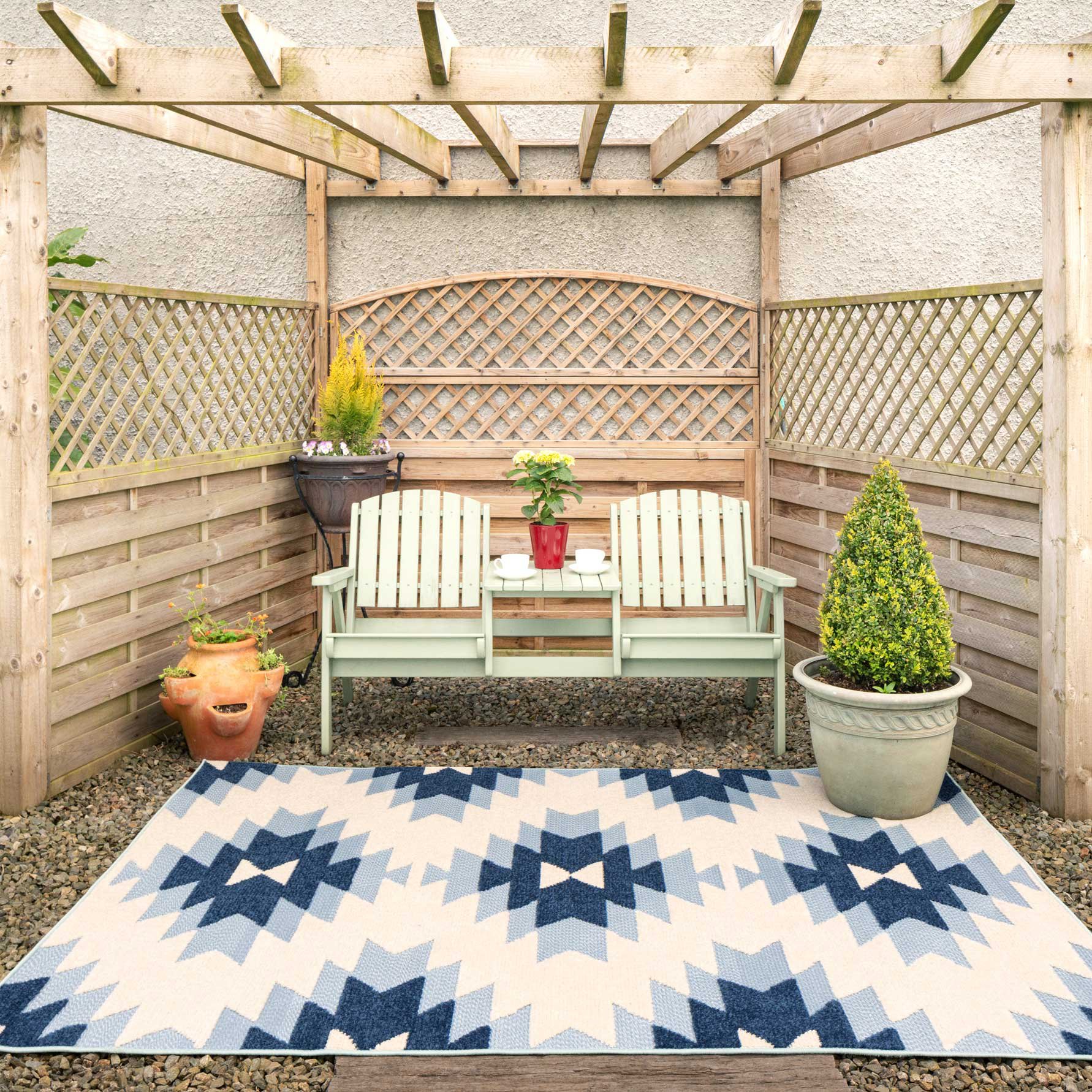 Light Blue Aztec Outdoor Area Rug - Opera by Kukoon | ufurnish.com