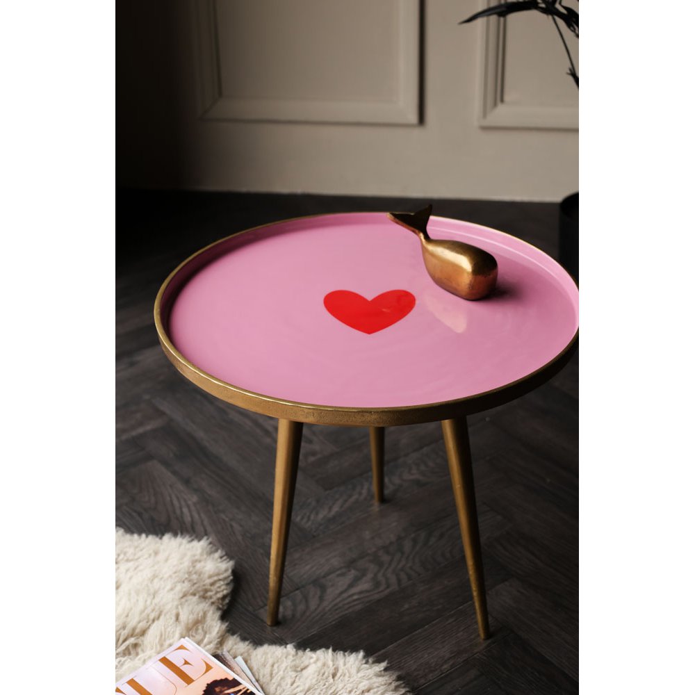 Round Metal Pink Side Table With Red Heart by Rockett St George ...