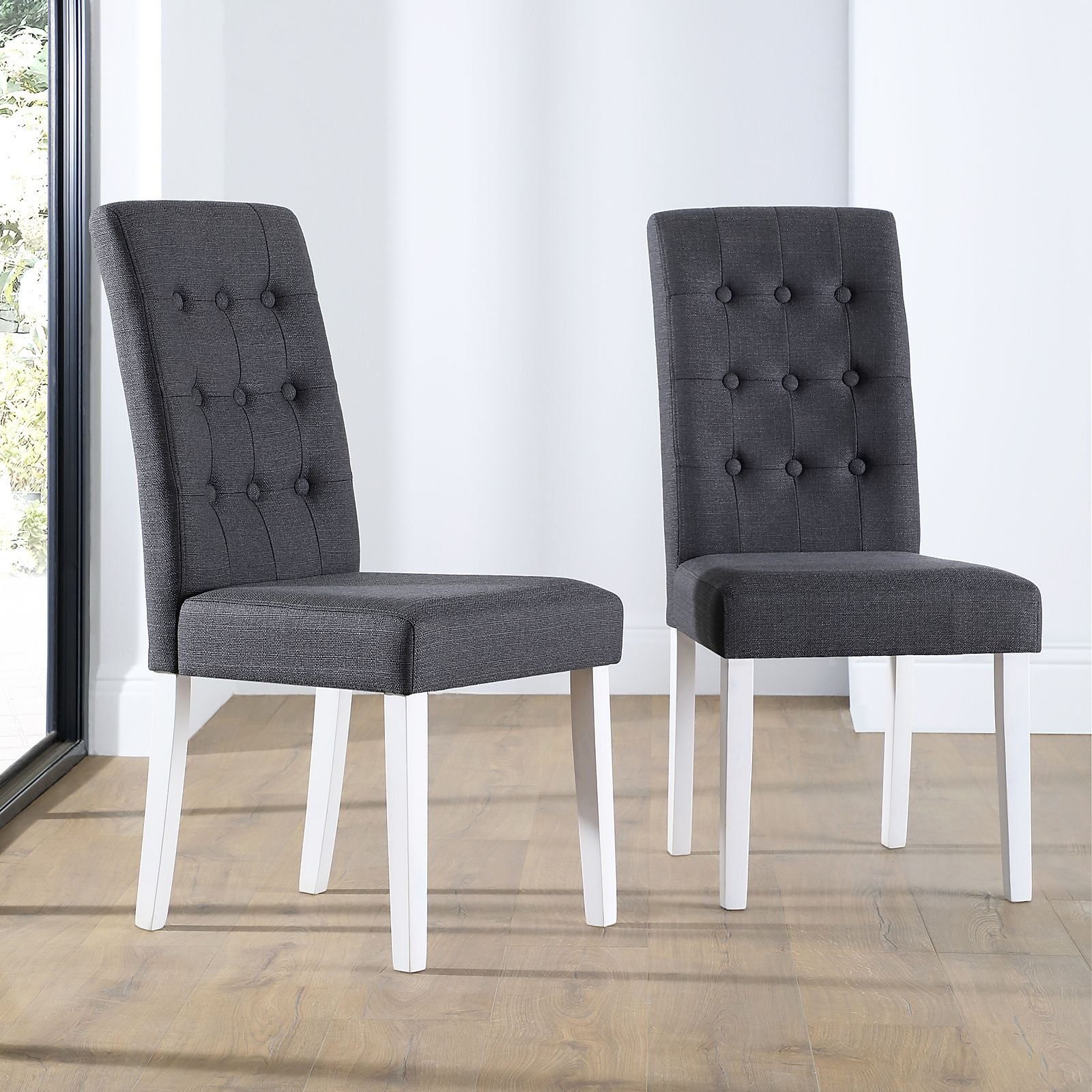 Regent Slate Fabric Button Back Dining Chair (White Leg) by Furniture ...