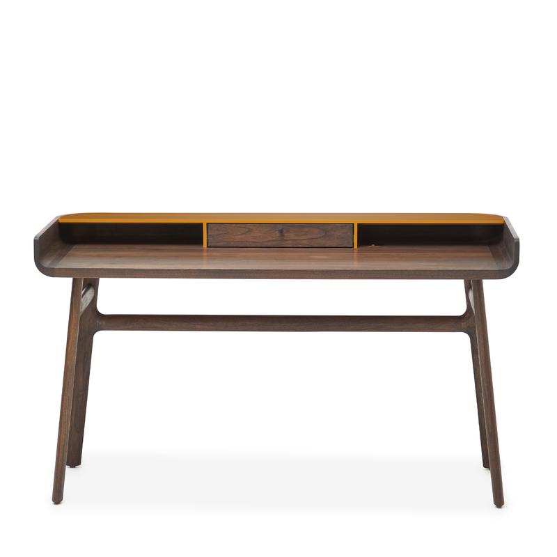 106 Harold Desk in Ochre Gloss & Black Oiled Walnut By De La Espada by ...