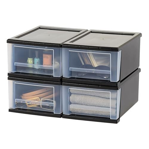 IRIS USA 7 Qt. Plastic Stackable Storage Drawers, Small, 4 Pack, Multi ...