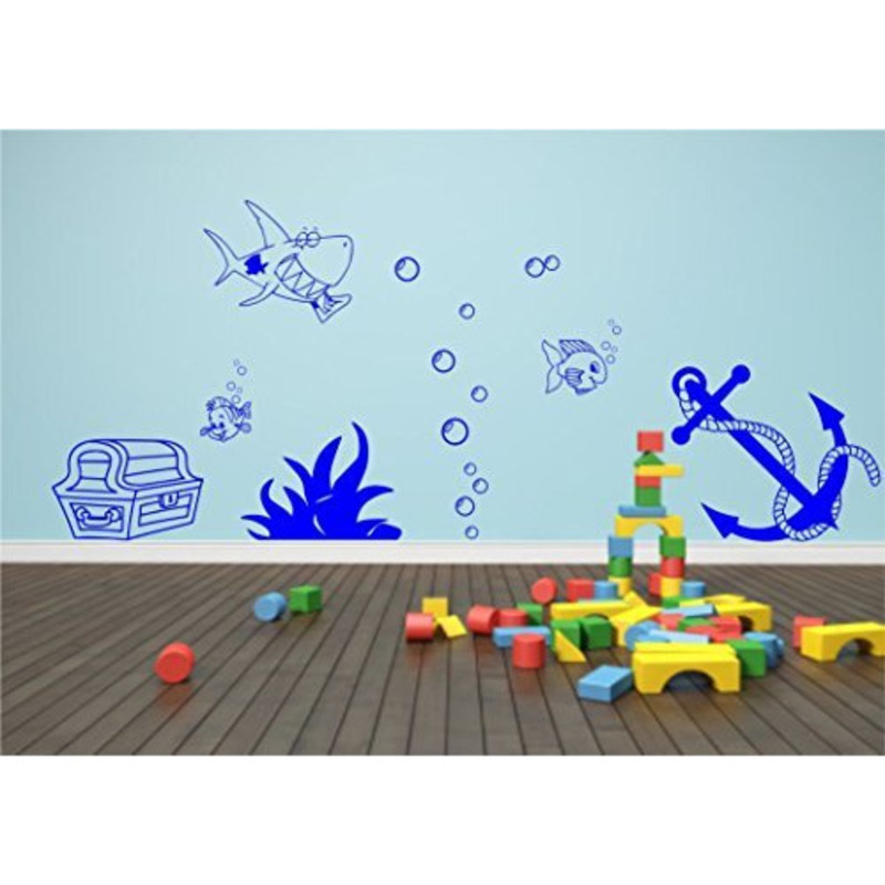 Kids Seabed Sea Fish Shark Bubbles Wall Art Sticker Decal Transfer ...