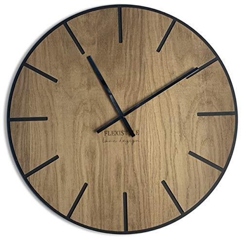 FLEXISTYLE Large wall clock 60cm Wood Art wooden oak black natural for ...