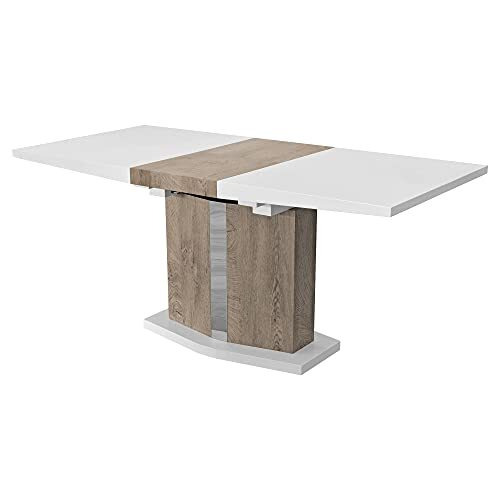 EXCLUSIVE High Gloss White and Wood Effect Extending Dining Table, 130 ...