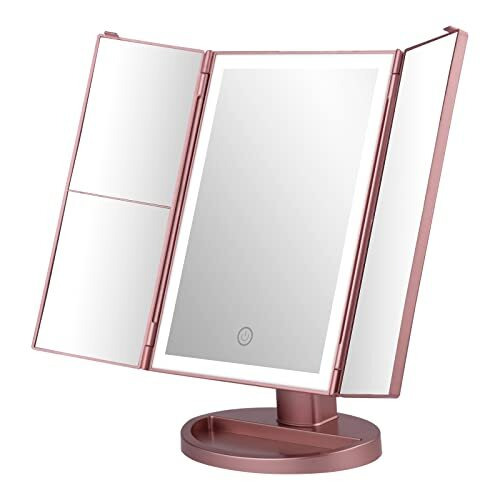 GRIFEMA Lighted Vanity Makeup Mirror 1x/2x/3x Magnification Trifold ...