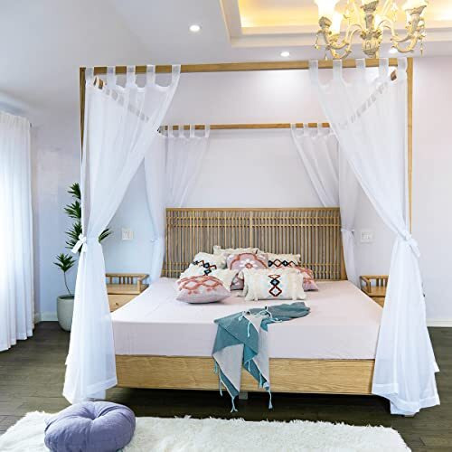 Linentalks Sheer Canopy Bed Curtains for King Queen Full and Twin Bed 4 Corner Bed Canopies Drapes Four Poster Bed Canopy Curtains Beds Sheer Curtains White All Bed Sizes by Amazon