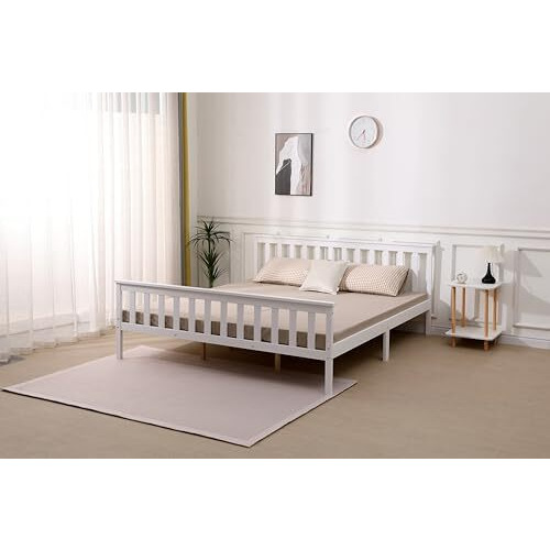 Starlight Beds Somnium Premium Solid Pine White Shaker Wooden Bed Frame, Improved & Stronger ...