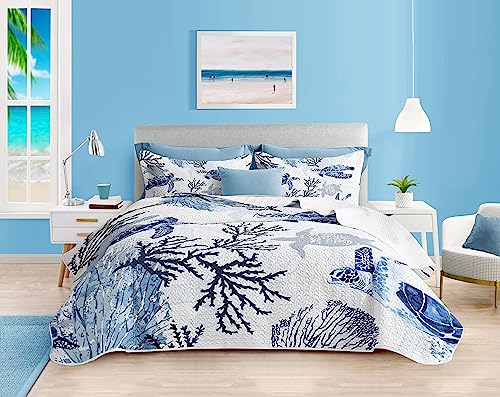 Nautical Beach Bedspreads Navy Blue Ocean Coastal Coverlet Sets Summer ...