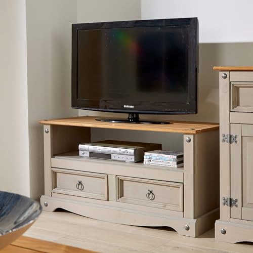 Corona Grey Two Tone TV Stand 2 Drawer Televsion Cabinet Solid Wood ...