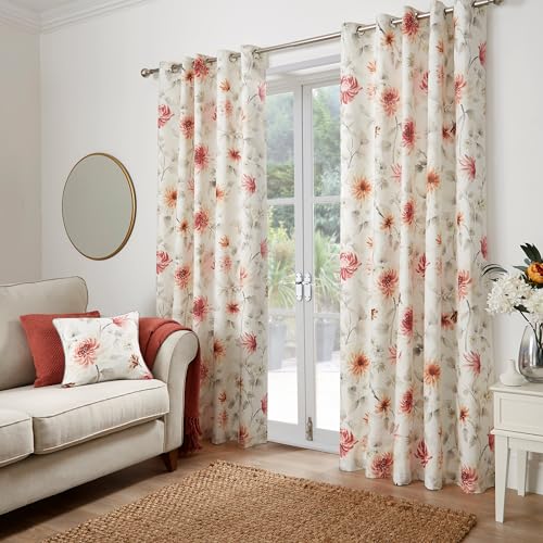 Dreams & Drapes - White & Red Floral Curtains W66 x L54 (168 x 137cm ...