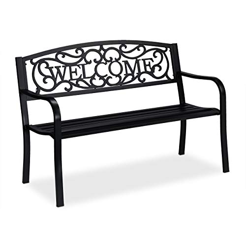 Relaxdays WELCOME garden bench, 2 seater, sturdy, weatherproof outdoor ...