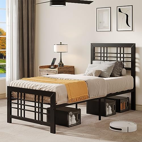 YITAHOME Metal Single Bed Frame, 91cm, Modern Style with Headboard and ...