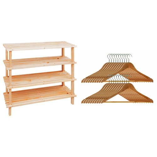 Premier Housewares 4-Tier Slatted Wooden Shoe Rack - Beige with Wooden ...