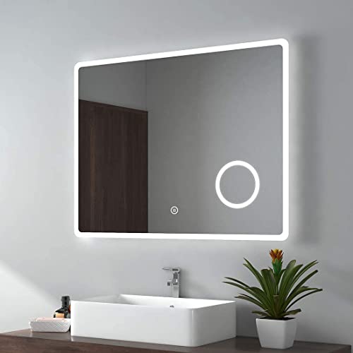 EMKE Backlit Illuminated Bathroom Mirror with Shaver Socket 900x700mm ...