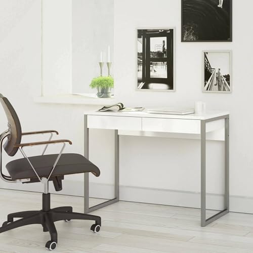 Dmora - Linear desk with two drawers, white color, Measurements 101 x ...