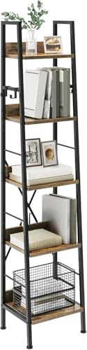 YITAHOME 5 Tiers Bookcase, Tall Narrow Bookcase Thin Book Shelf Wooden ...
