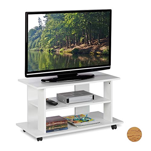 Relaxdays TV Stand on Castors, 2 Compartments, Console & Receiver Stand ...